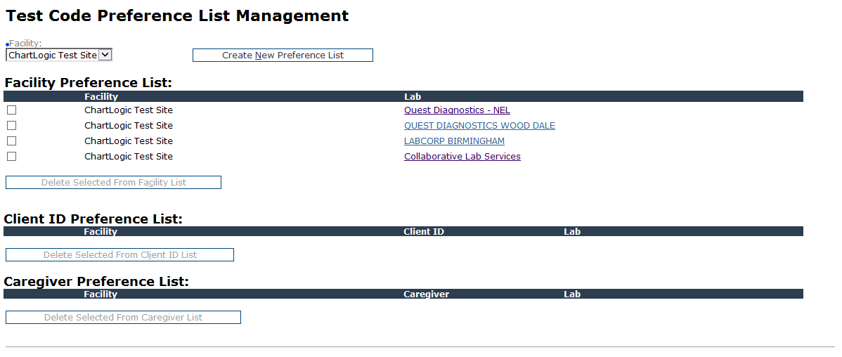 Test Code Preference List | ChartLogic Help Center
