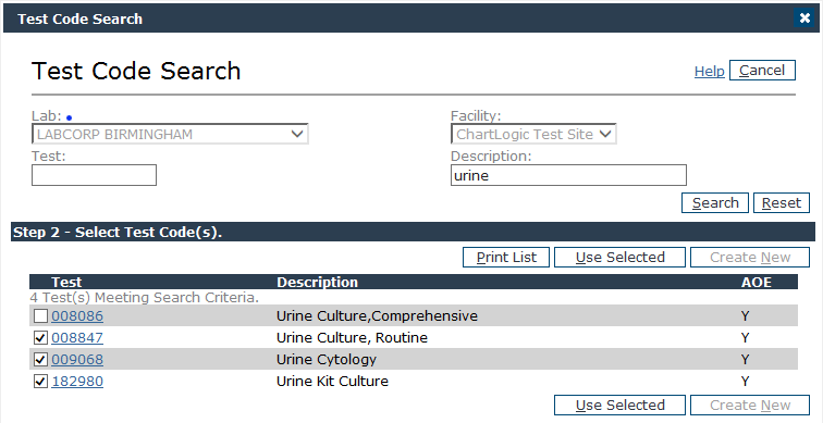 Test Code Preference List | ChartLogic Help Center