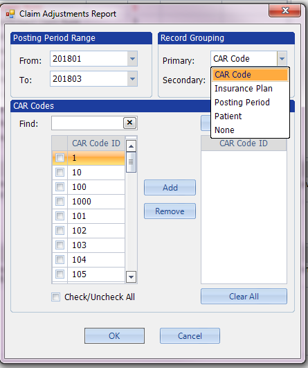 Claim Adjustment Report (CAR codes) | ChartLogic Help Center