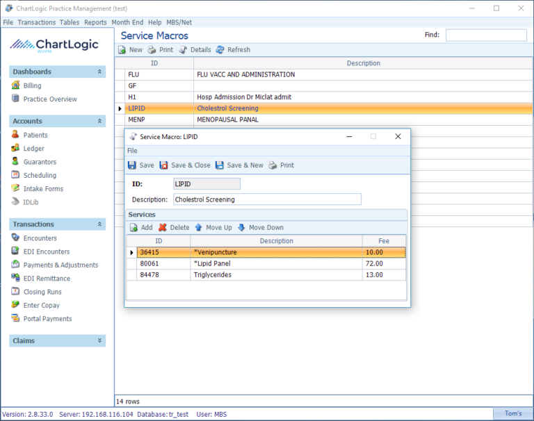 Tables: Service Macros | ChartLogic Help Center