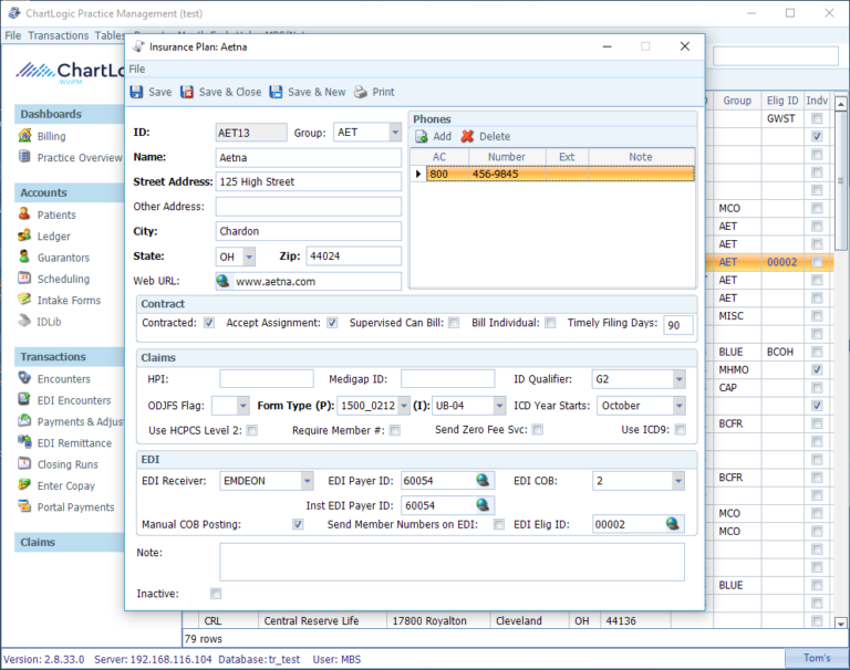 Tables: Insurance Plans | ChartLogic Help Center