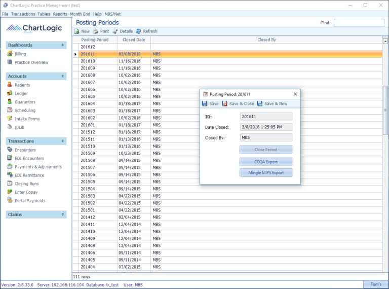 Tables: Posting Periods | ChartLogic Help Center