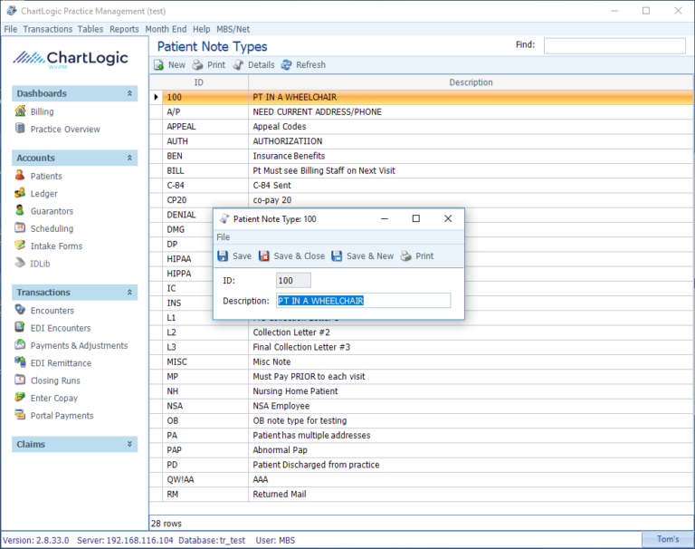 Tables: Patient Note Types | ChartLogic Help Center