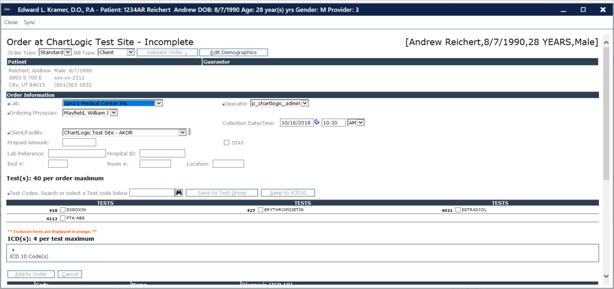 Ordering a Lab | ChartLogic Help Center
