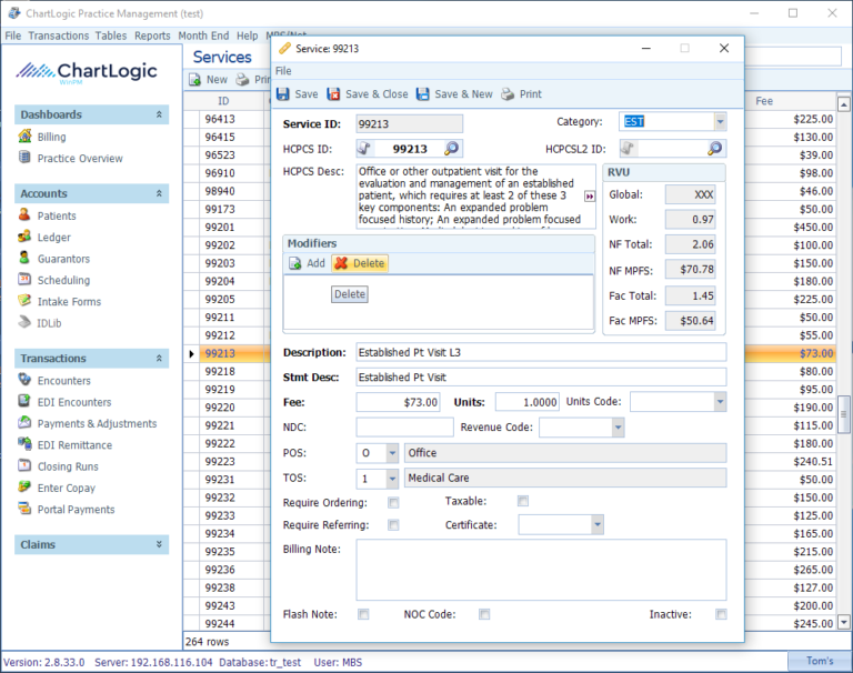 Tables: Services | ChartLogic Help Center