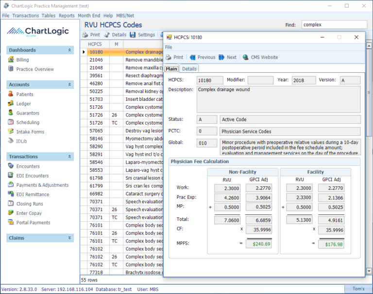 Tables: Medical Codes>HCPCS – RVU | ChartLogic Help Center