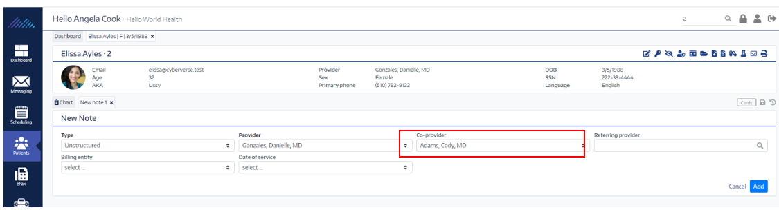 Note Co-provider | ChartLogic Help Center